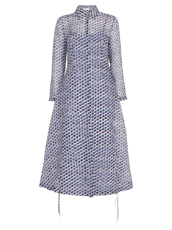 Tory Burch Silk Organza Graphic Print Shirt Dress - Blue