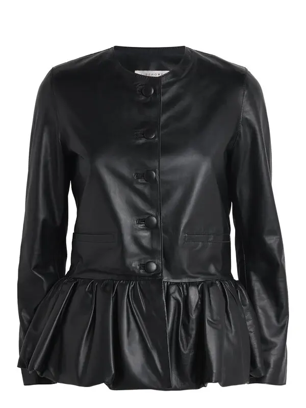 LIBEROWE Peplum Leather Jacket - Black