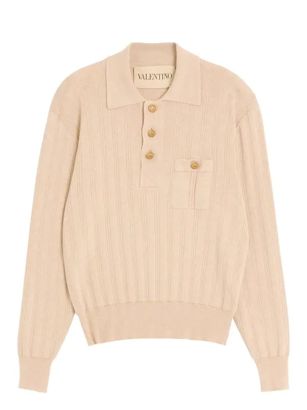 Valentino Garavani Ribbed Polo Sweater - White