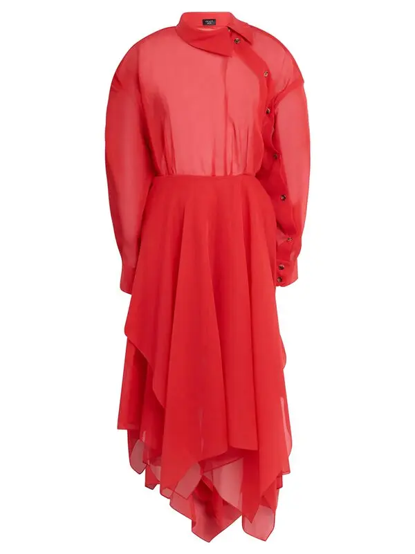 A.W.A.K.E. Mode Silk Organza Shirt Midi Dress - Red