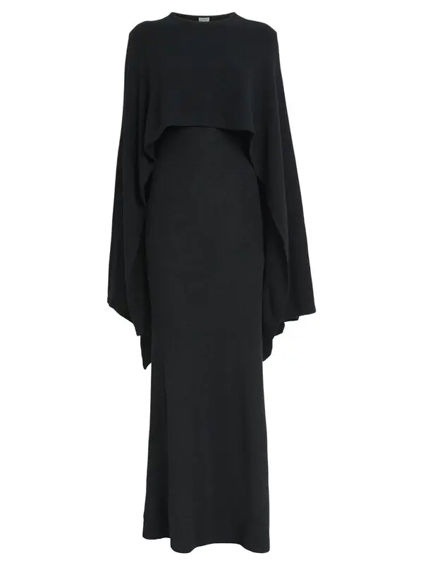 TOTÊME Silk Bouclé Cape-detail Gown - Black