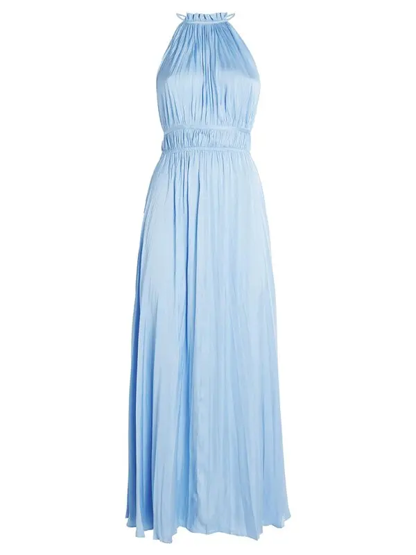 Maje Satin Pleated Midi Dress - Blue