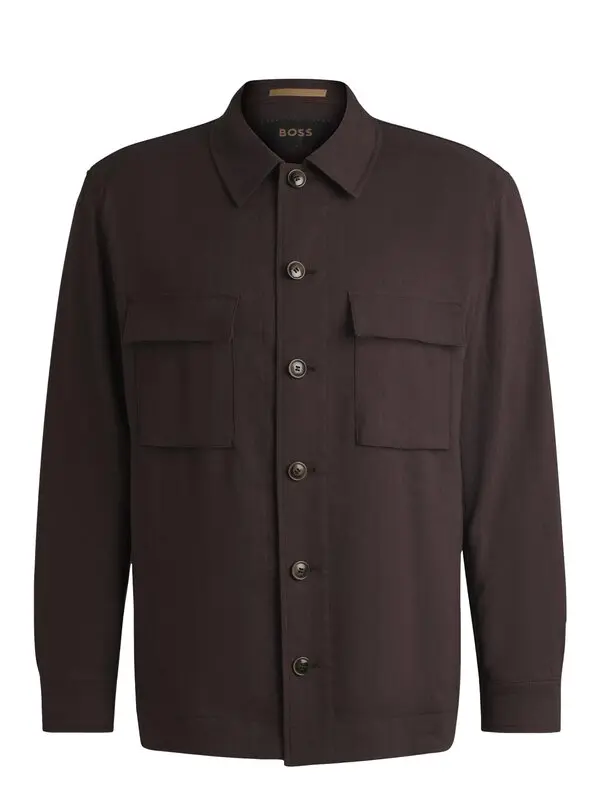BOSS Linen-virgin Wool Overshirt - Brown