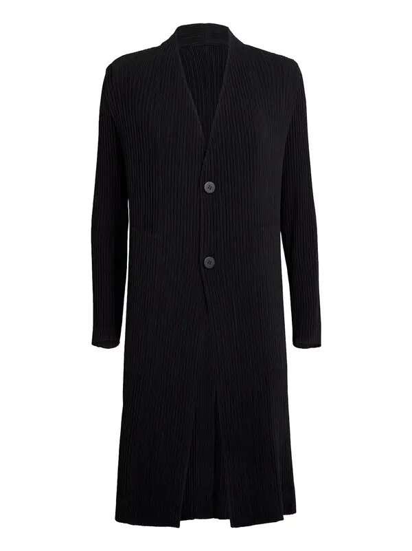 Issey Miyake Hatching Pleats Longline Coat - Black