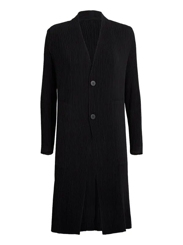 Issey Miyake Hatching Pleats Longline Coat - Black