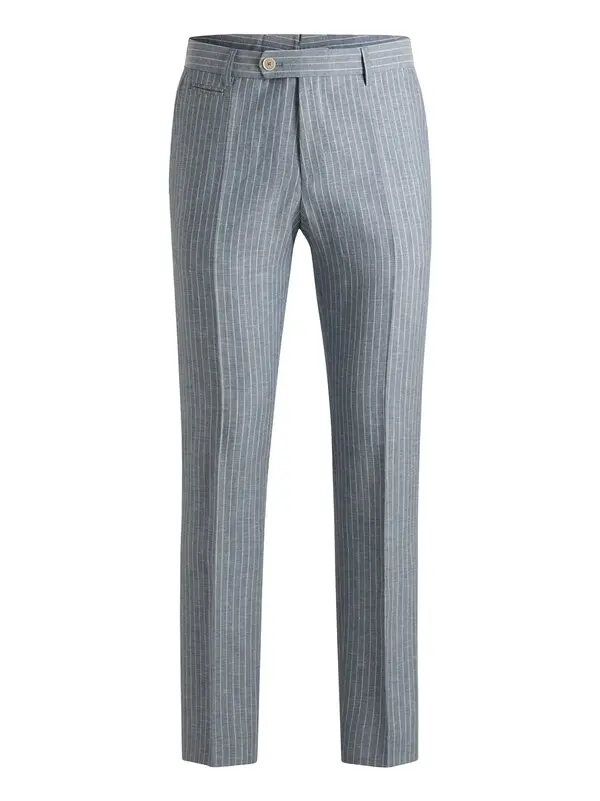 BOSS Virgin Wool-linen Slim-fit Trousers - Blue