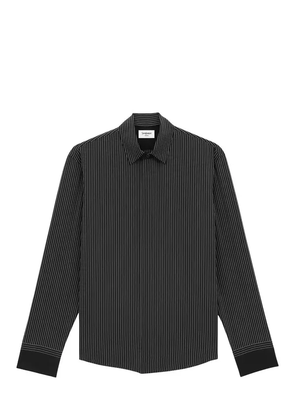 Saint Laurent Silk Striped Cassandre Shirt - Black