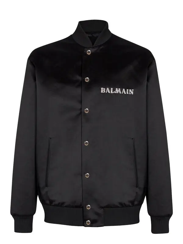 Balmain Embellished Satin Bomber Jacket - Silver