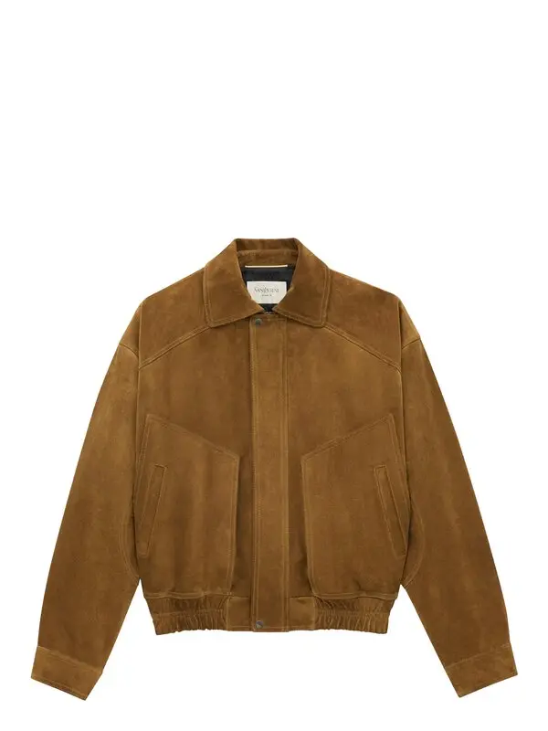 Saint Laurent Suede Bomber Jacket - Brown