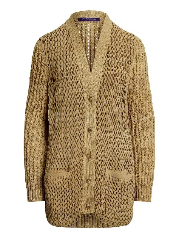 Ralph Lauren Silk And Suede Boyfriend Cardigan - Beige