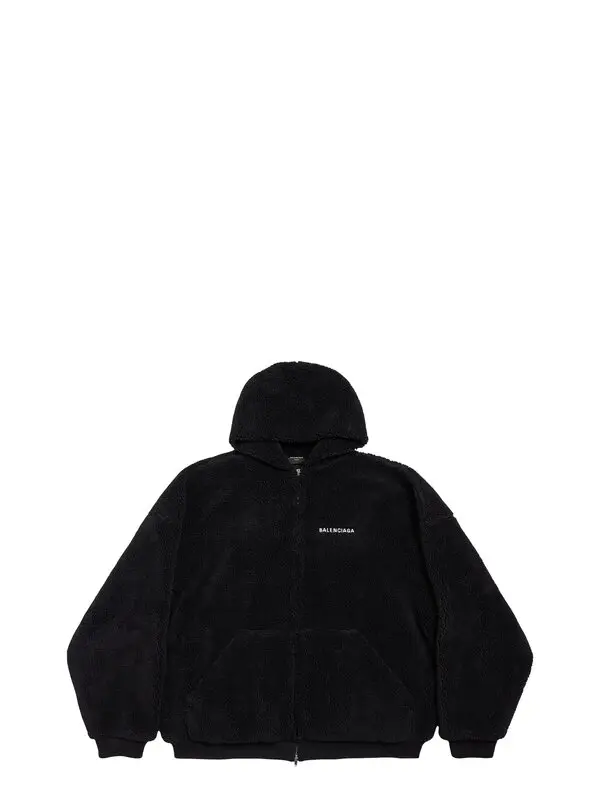 Balenciaga Fleece Zip-up Hoodie - Black