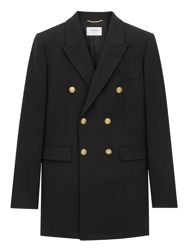 Saint Laurent Virgin Wool Double-breasted Blazer - Black