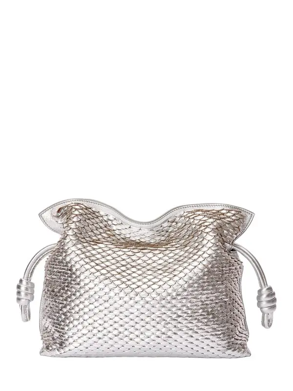 Loewe Medium Leather Scales Flamenco Clutch - Silver