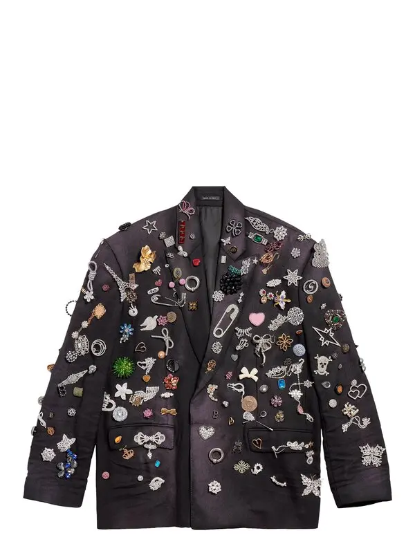 Balenciaga Wool Tailored Jacket With Brooches - Black