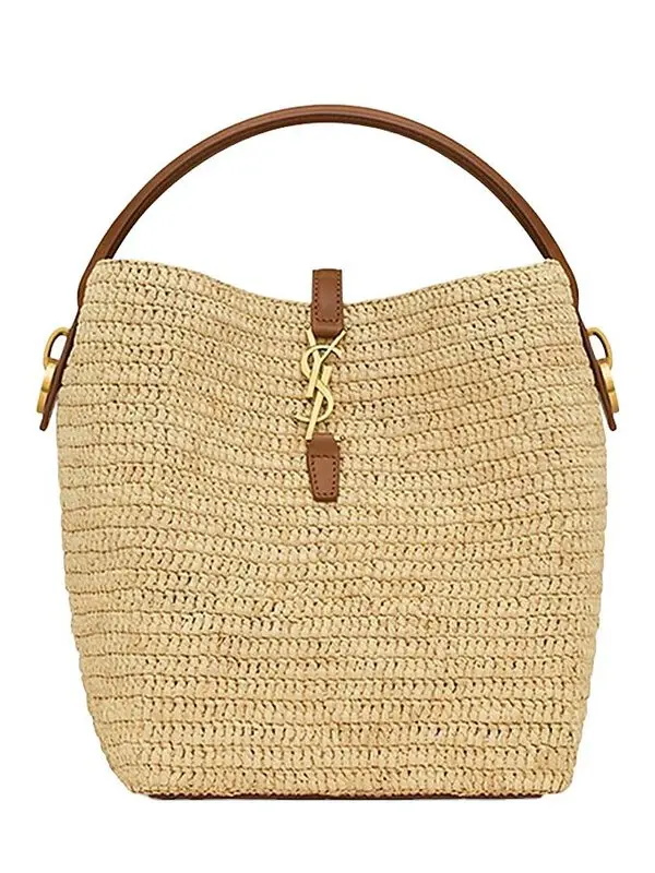 Saint Laurent Le 37 Bucket Bag - Natural + Brick Raffia/gold