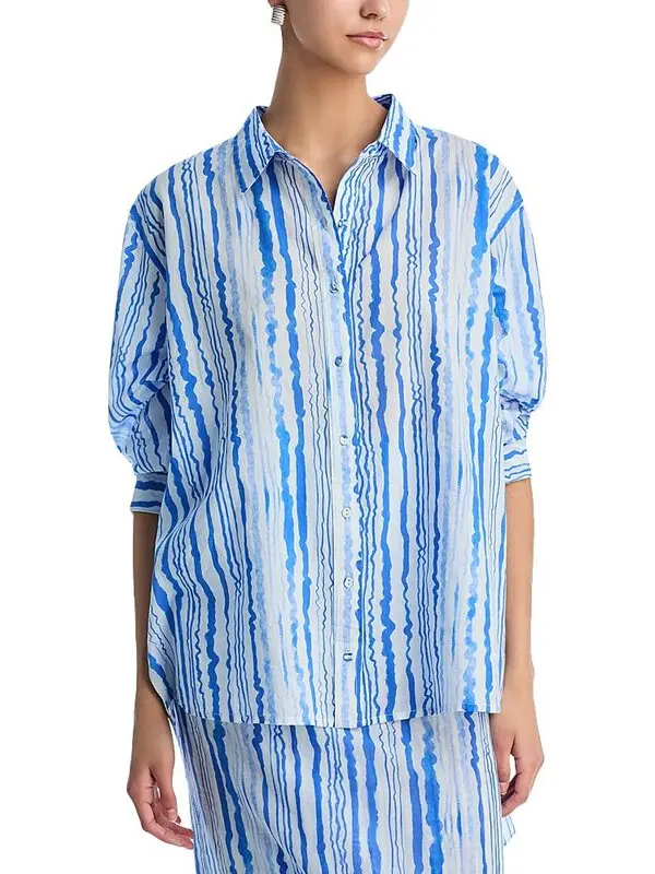 CONIGLIO PALM BEACH Classic Button-down Shirt - Cabana Stripe/light Blue