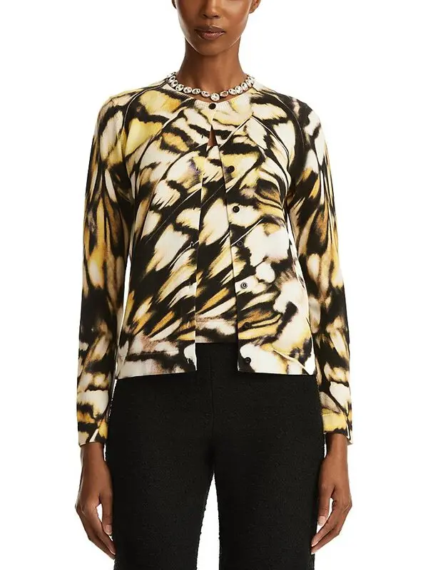 Oscar De La Renta Butterfly Print Cardigan - Black Multi