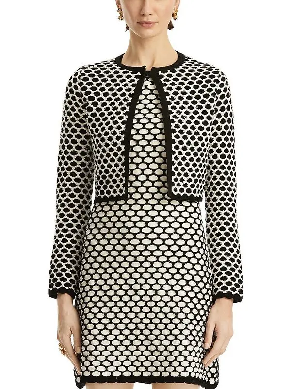 Oscar De La Renta Honey Comb Sequin Knit Jacket - Black/white