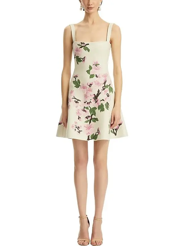 Oscar De La Renta Cherry Blossom Printed Knit Dress - Pink/ecru
