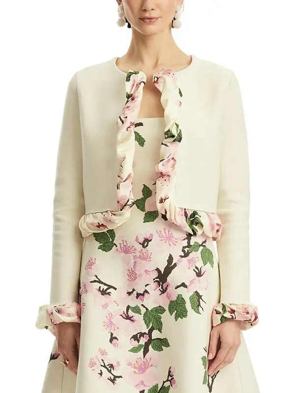 Oscar De La Renta Cherry Blossom Twist Trim Cardigan - Ecru