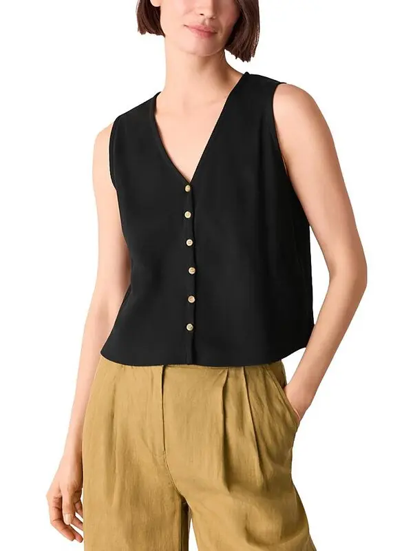 Whistles Button Rib Tank - Black