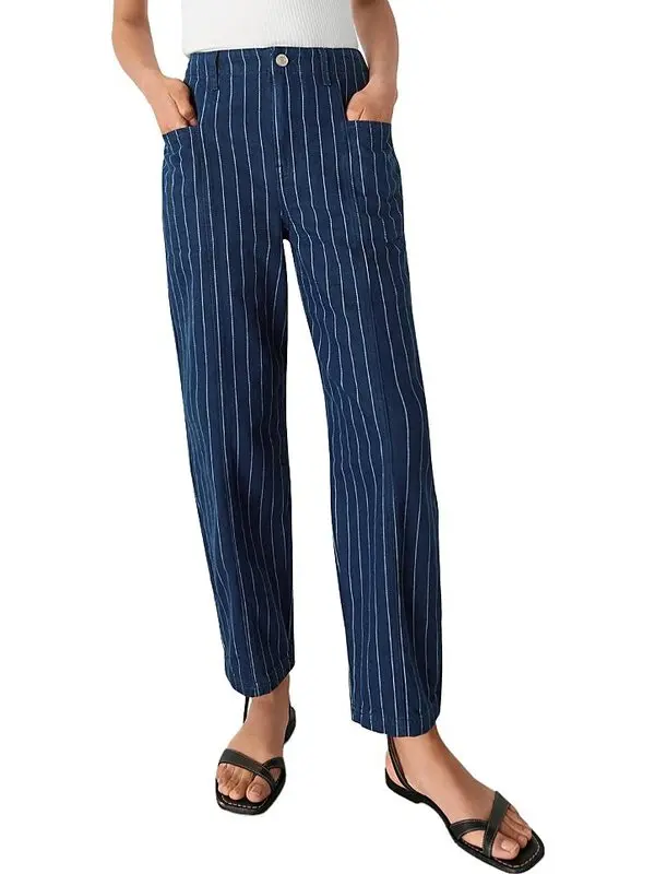 Whistles Pinstripe Barrel Leg High Rise Jeans - Navy/multi