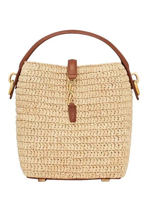 Saint Laurent Le 37 Mini Bucket Bag In Raffia - Naturel Raffia/gold