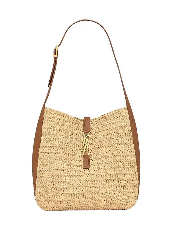 Saint Laurent Le 5 A 7 Supple Small Shoulder Bag - Pale Brown + Brick Raffia/gold