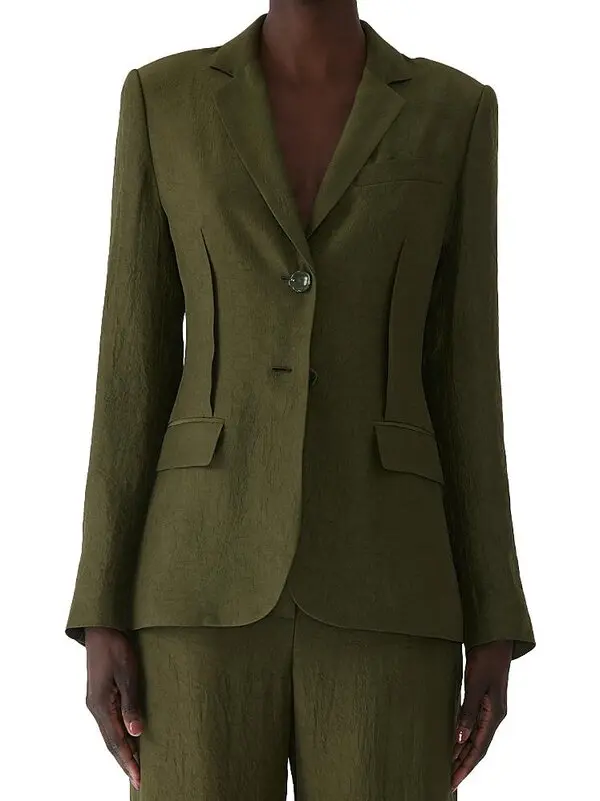 JASON WU Crinkled Satin Single Breasted Blazer - Dark Fern