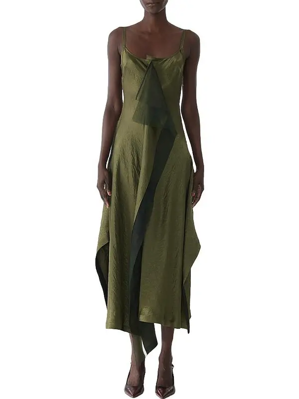 JASON WU Crinkled Satin Slip Dress - Dark Fern