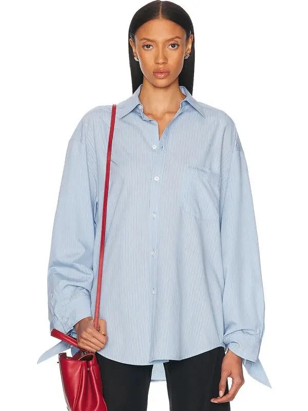 Balenciaga Knotted Cuff Blouse - Sky Blue & White