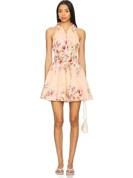 Hemant & Nandita Short Floral Dress With Belt - Peach Pink