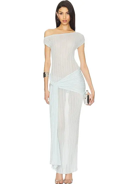 CAMILA COELHO Callie Sheer Midi Knit Dress - Powder Blue