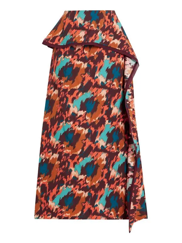Ulla Johnson Danica Draped Printed Crepe Midi Skirt - Orange