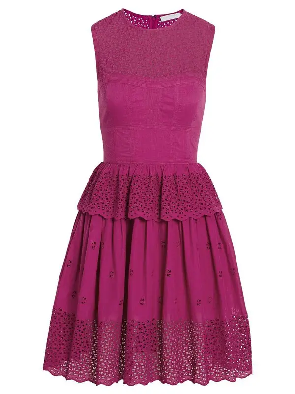 Ulla Johnson Jessa Tiered Broderie Anglaise Cotton Mini Dress - Magenta