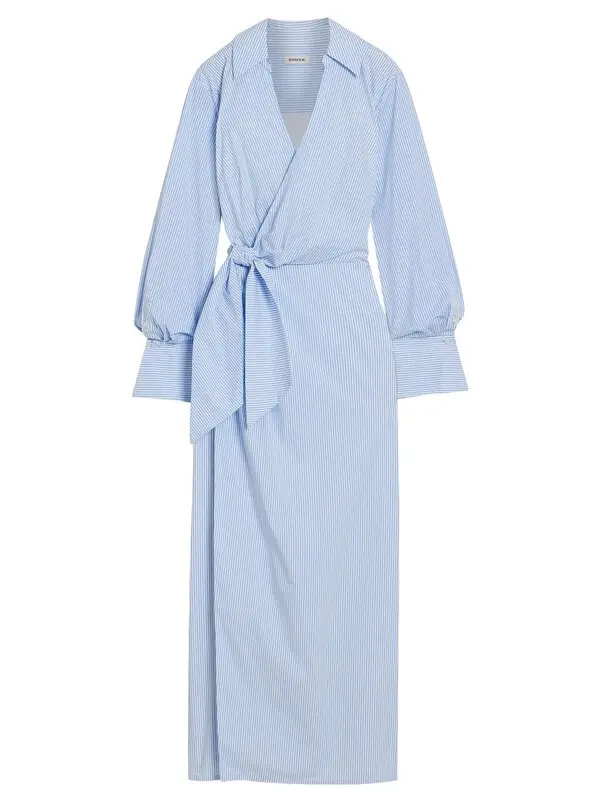Simkhai Briar Wrap-effect Striped Maxi Shirt Dress - Light Blue