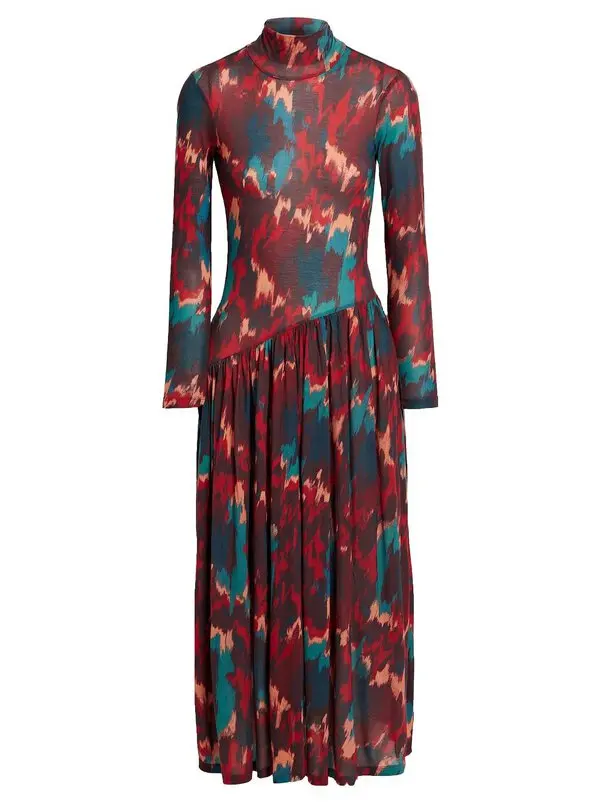 Ulla Johnson Fernanda Printed Lyocell-jersey Midi Dress - Burgundy