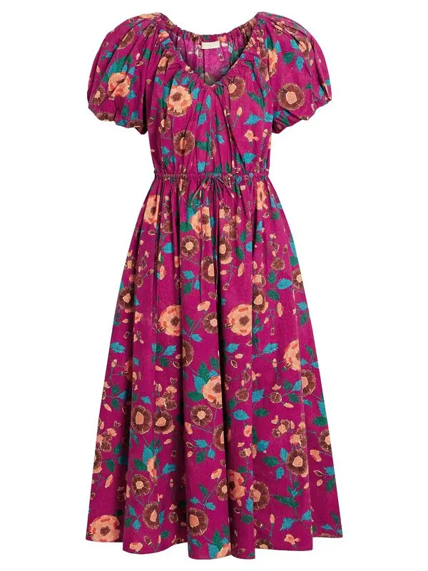 Ulla Johnson Vika Printed Cotton-poplin Midi Dress - Magenta
