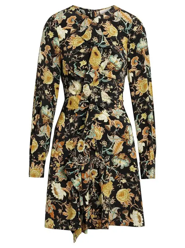 Ulla Johnson Salima Ruffled Floral-print Silk-crepe Mini Dress - Black