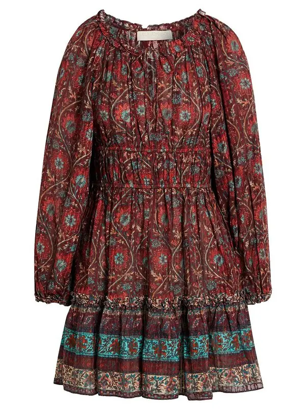 Ulla Johnson Val Gathered Printed Mini Dress - Claret