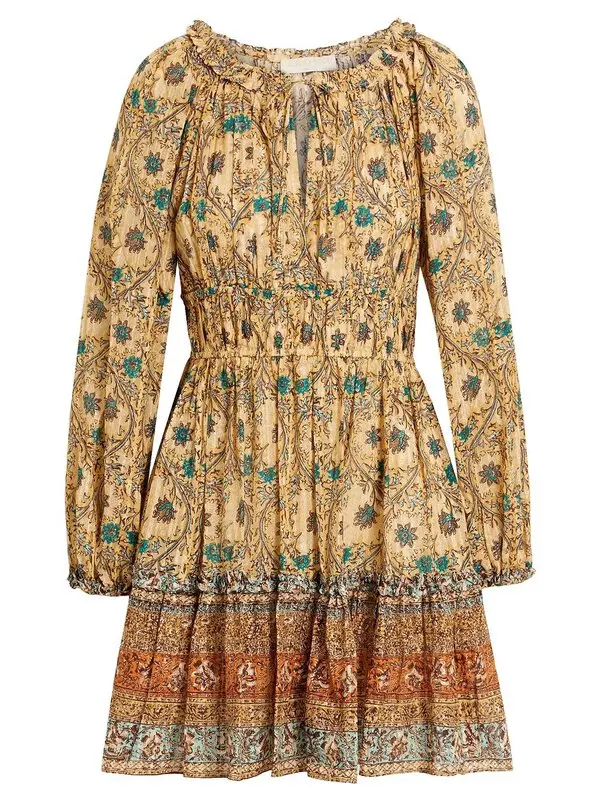 Ulla Johnson Val Gathered Printed Mini Dress - Mustard