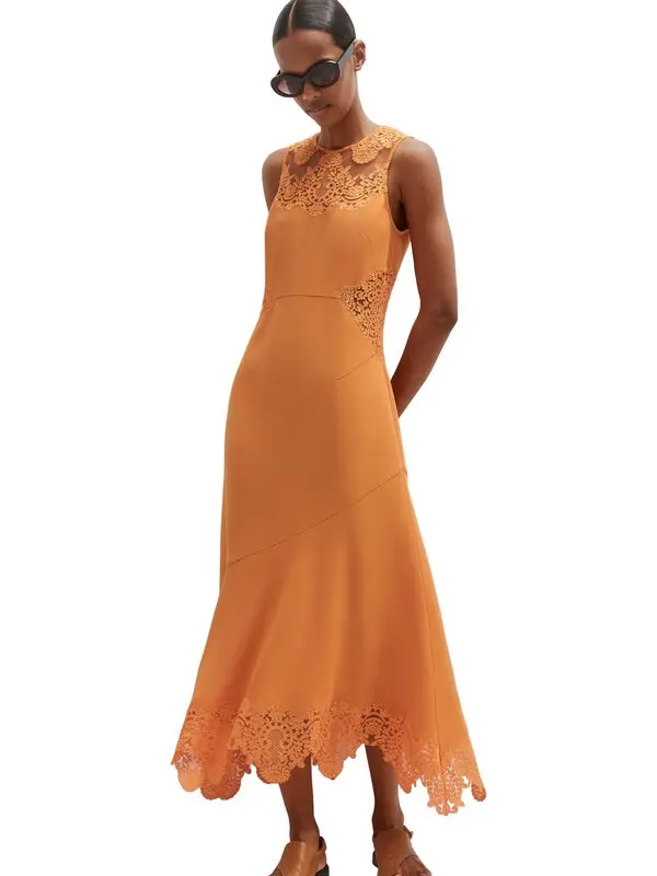 ME+EM Lace Sleeveless Midi Dress - Mango Orange