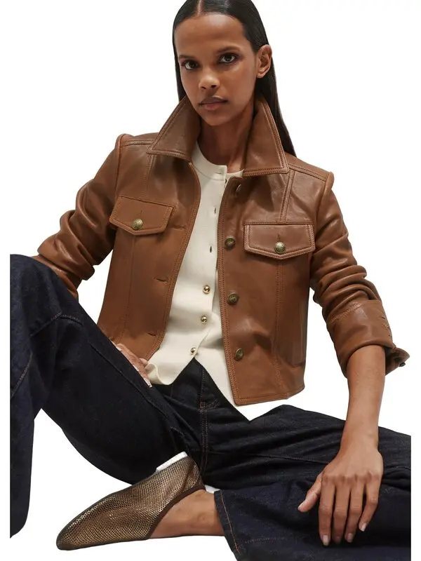 ME+EM Leather Utility Crop Jacket - Caramel