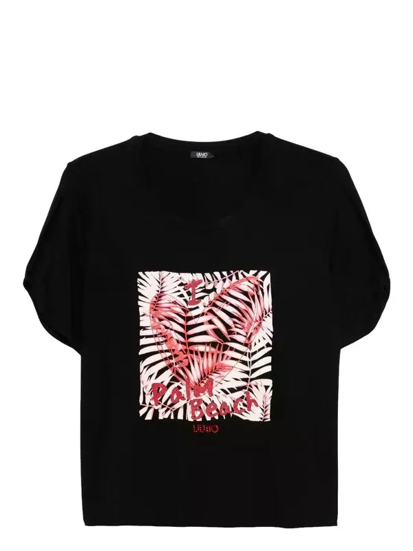 Liu Jo Printed T-shirt With Rhinestone Embellishments - Black