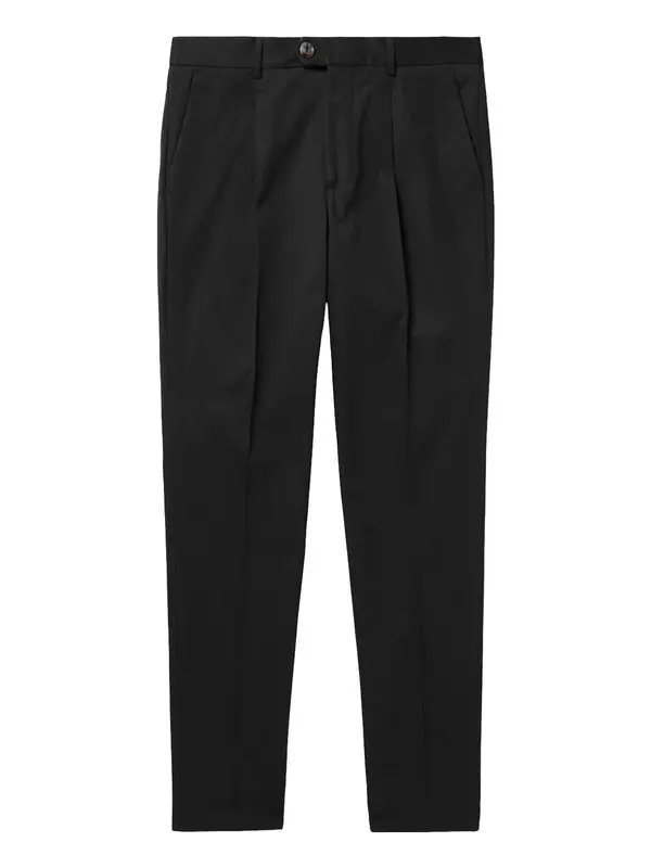 Brunello Cucinelli Tapered Pleated Cotton-twill Trousers - Black