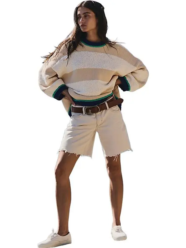 Free People Colorblocked Pullover Sweater - Oat Milk Combo