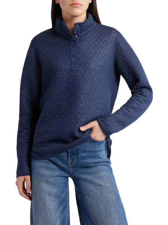 Marine Layer Corbet Quilted Reversible Pullover - Navy/ Oat