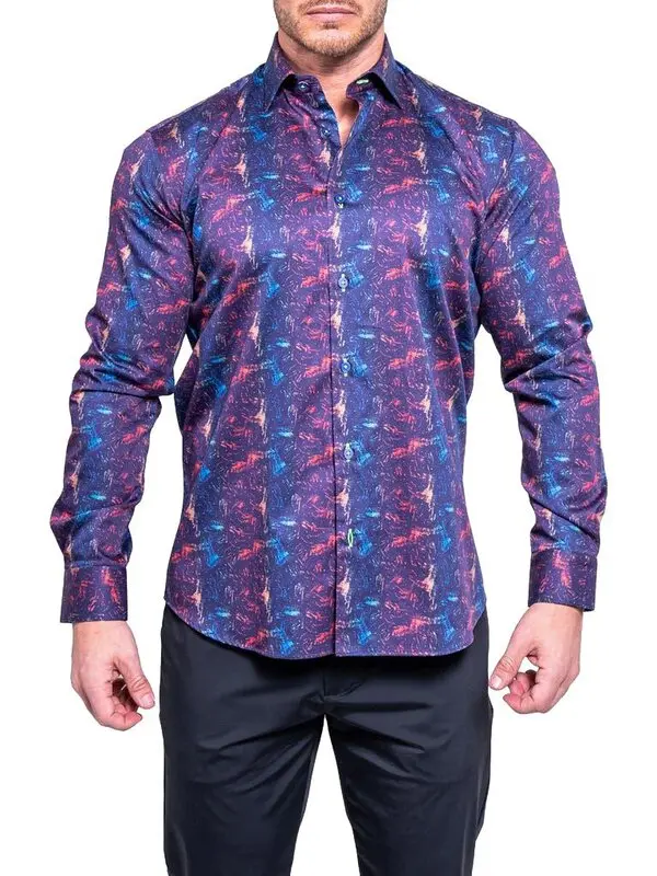 MACEOO Fibonacci Resistance Contemporary Fit Button-up Shirt - Blue