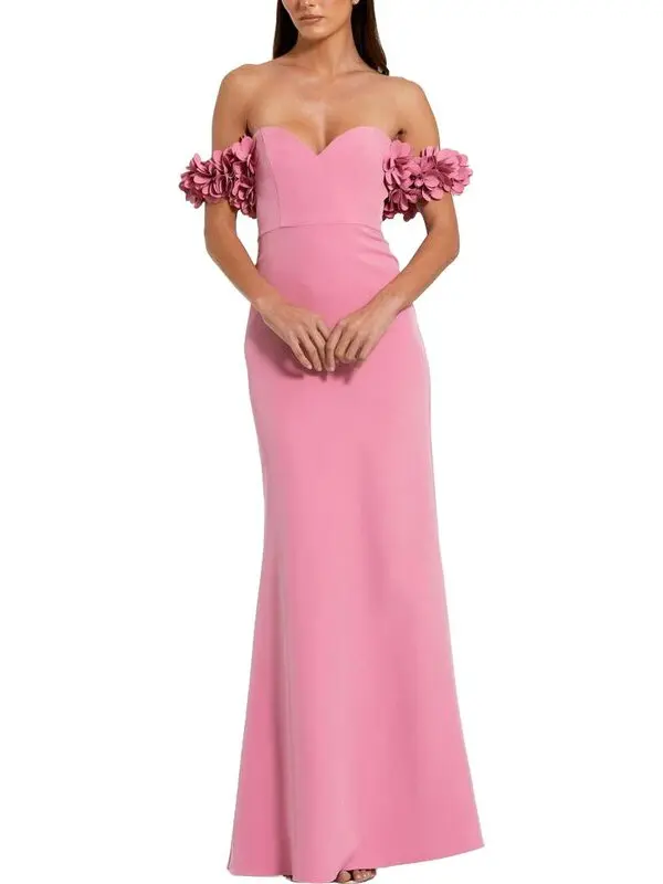 Mac Duggal Off-the-shoulder Gown With 3d Floral Embellishments - Rose