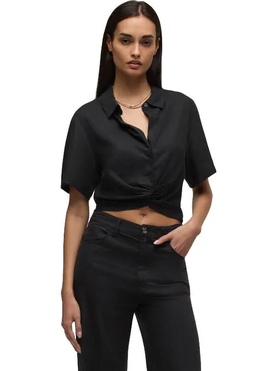 Hudson Jeans Short Sleeve Knotted Button Down Shirt - Black